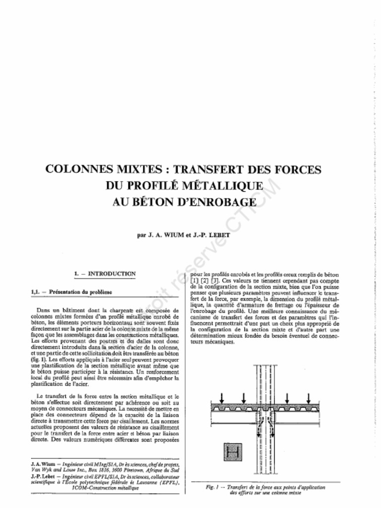 Colonnes Mixtes. Transfer Des Forces Du Profilé Métallique Au Béton D ...