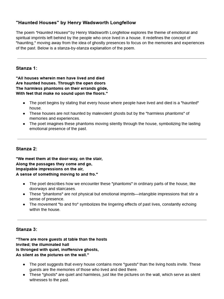 Haunted Houses by Henry Wadsworth Longfellow | PDF | Ghosts