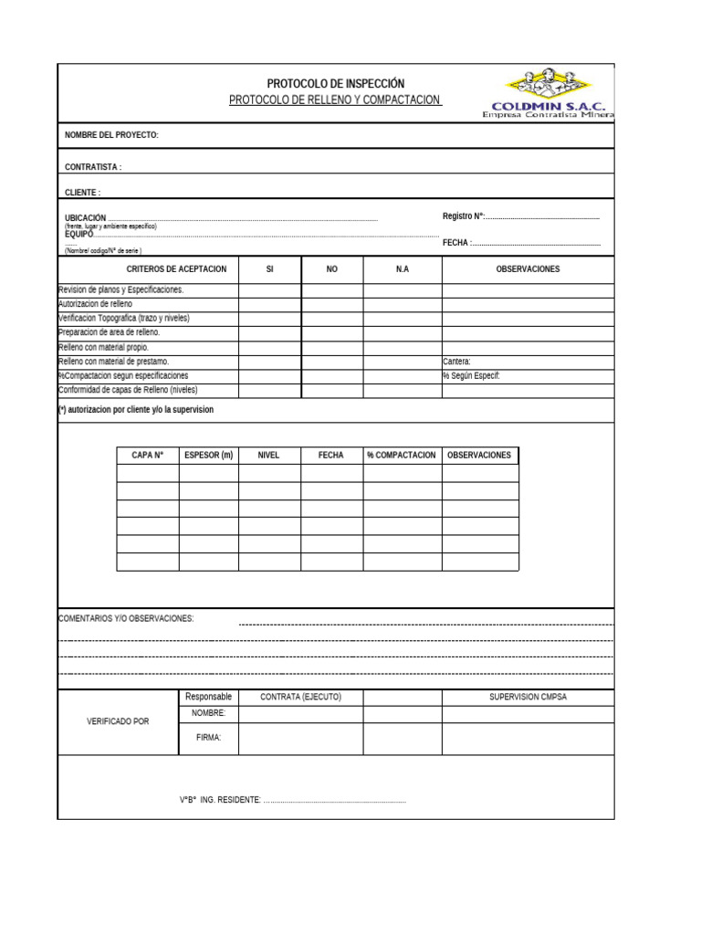 Protocolo - Relleno y Compactacion - COLD MIN | PDF