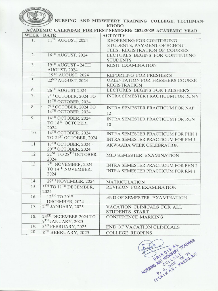 1ST Semester 2024-2025 Academic Calendar | PDF