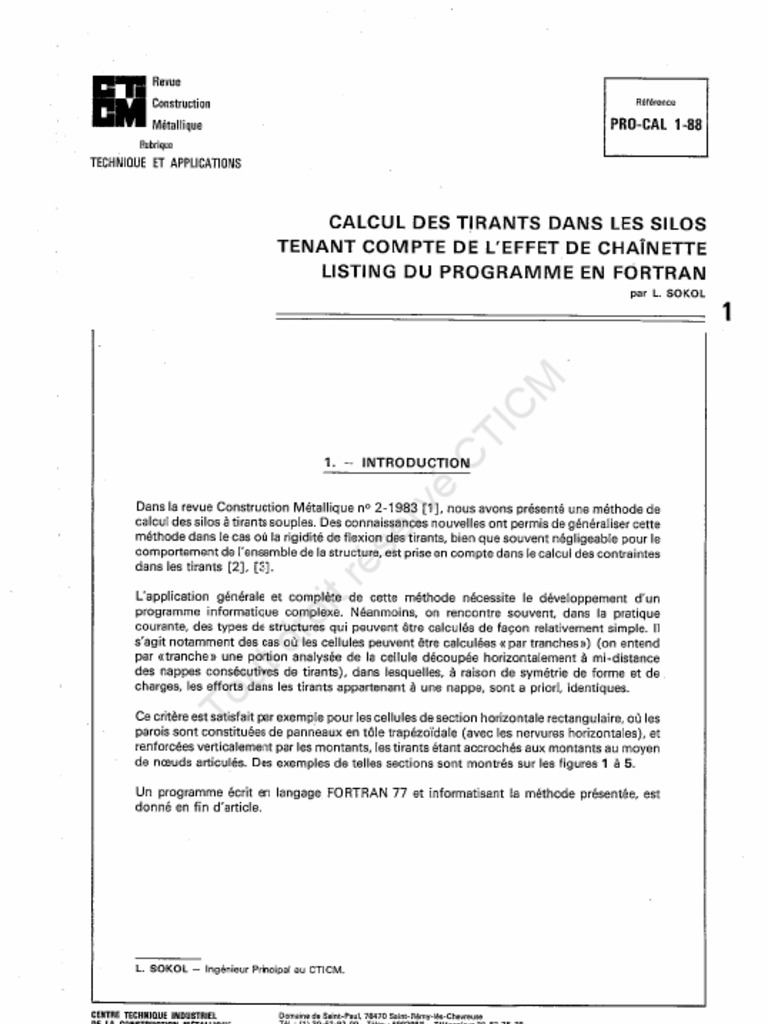Calcul Des Tirants Dans Les Silos Tenant Compte de L'effet de Chaînette ...