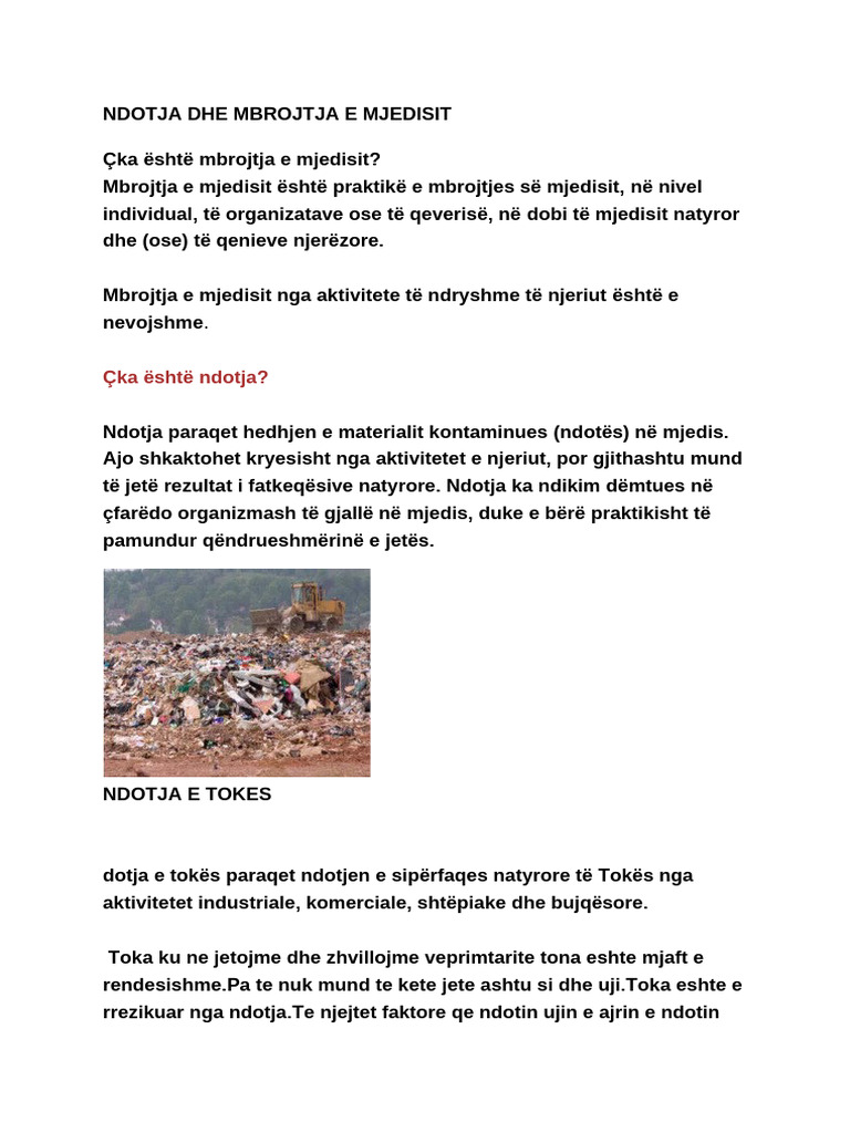 Ndotja Dhe Mbrojtja e Mjedisit | PDF