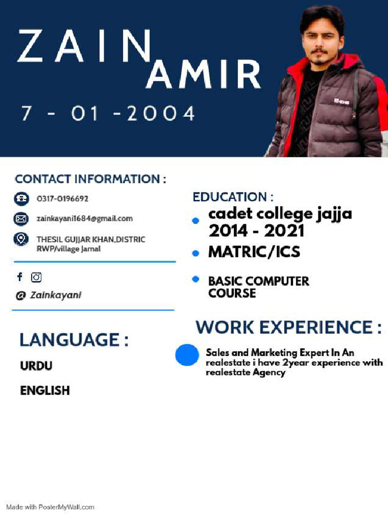 Dark Blue and White Colors CV Resume Template - Made With PosterMyWall ...