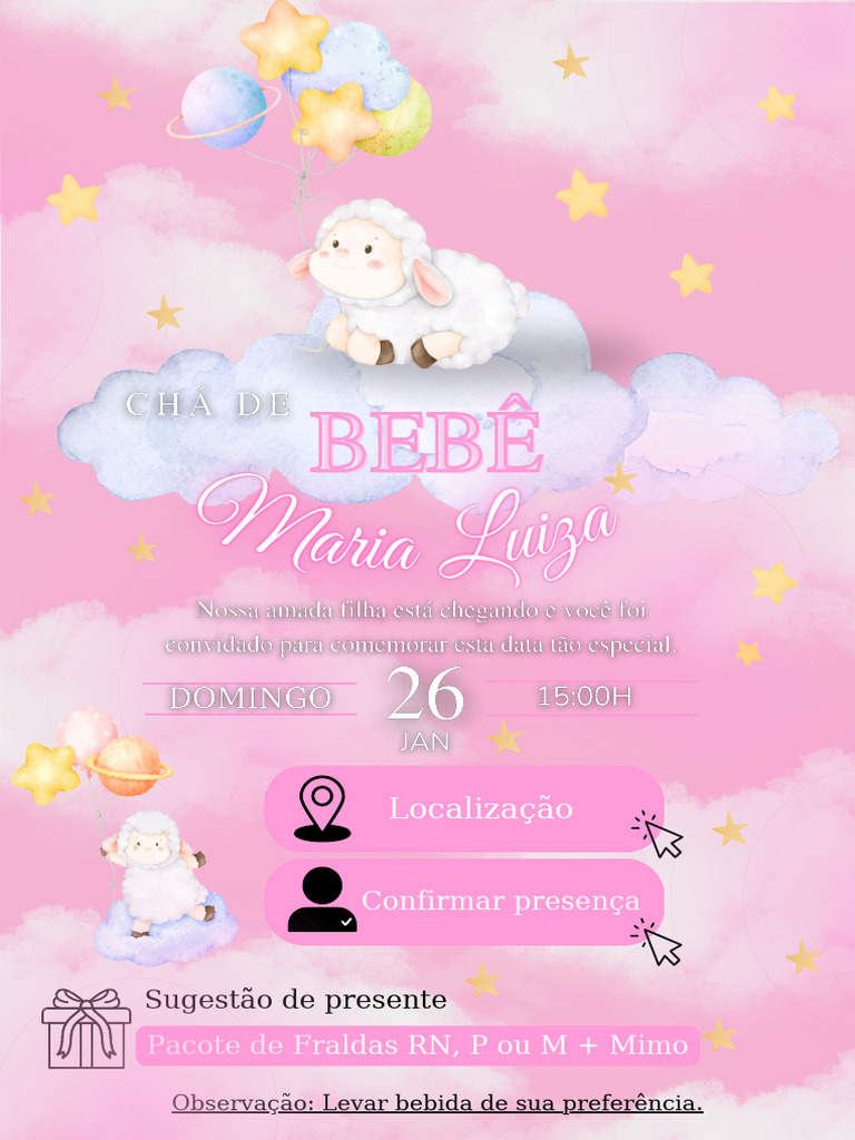 Convite Chá de Bebê da Malu | PDF