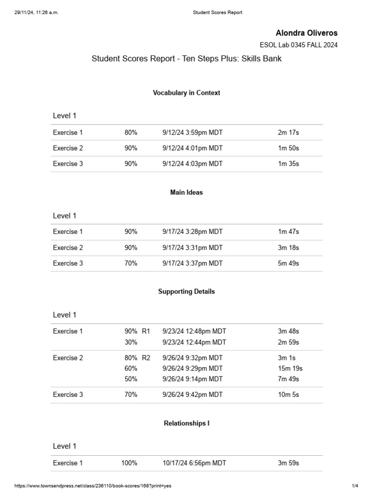 Student Scores Report 0345 1129 | PDF