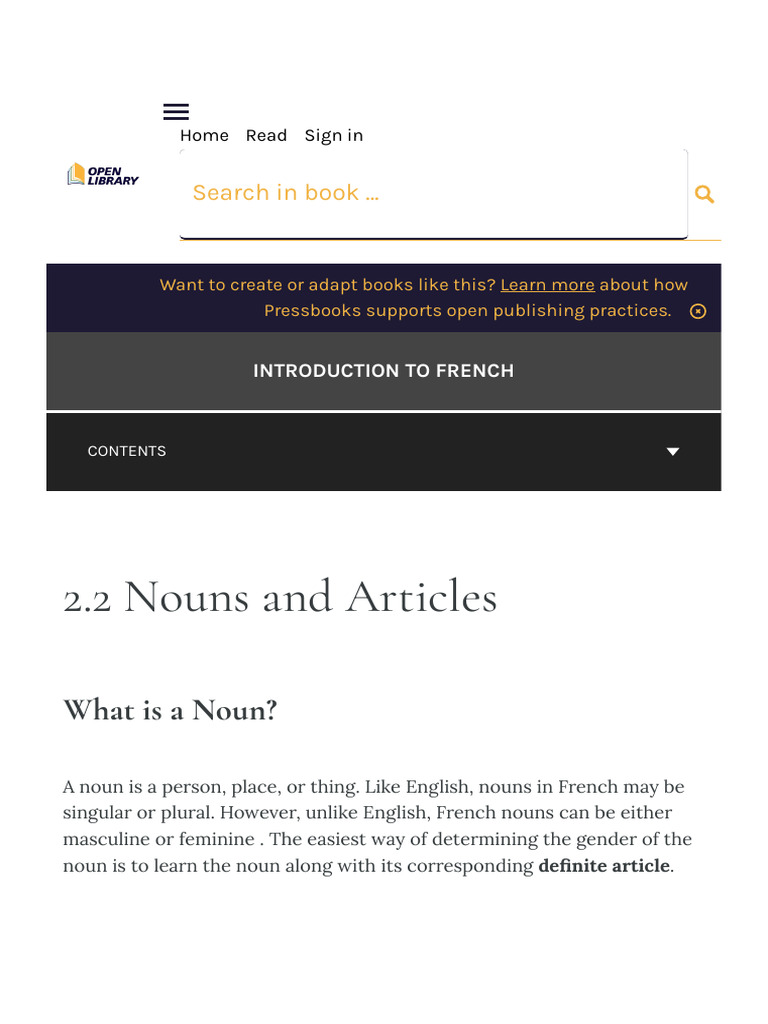 2.2 Nouns and Articles - Introduction To French | PDF | Grammatical ...