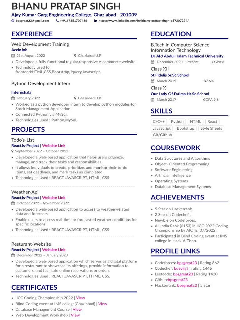 Bhanu_Singh_CV | PDF | Web Development | Java Script