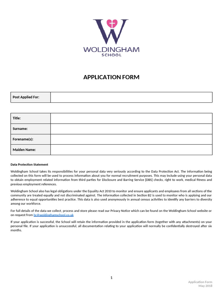 Woldingham School Job Application Form | PDF | Employment | Justice