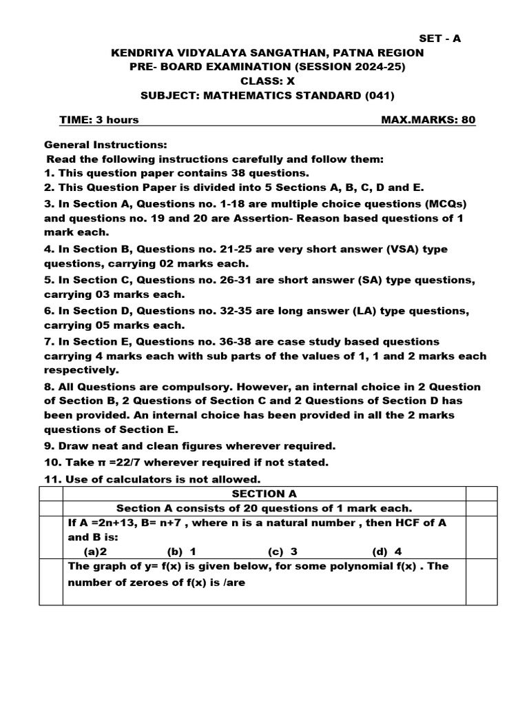 QP X Maths Set A PB | PDF | Circle | Area