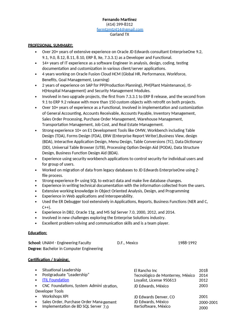 Fernando Martinez - Resume | PDF | Databases | Ibm Db2