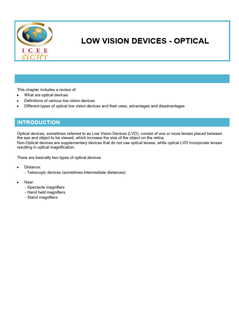 Optical Low Vision Devices Guide | PDF | Optics | Field Of View