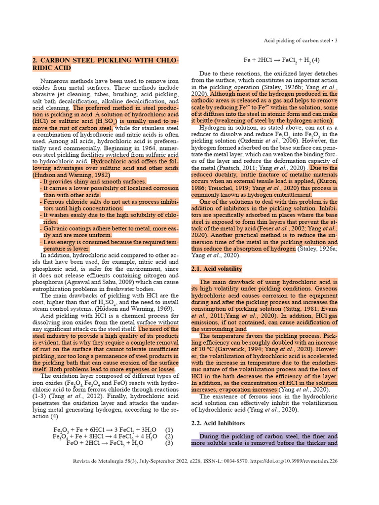 Hydrochloric Acid Pickling of Carbon Steel | PDF | Hydrochloric Acid | Acid