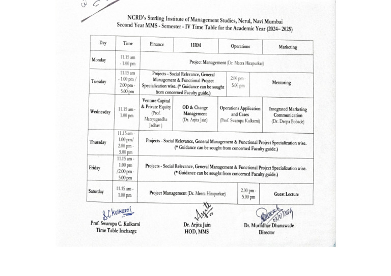 SEM IV Time Table 24-25 | PDF