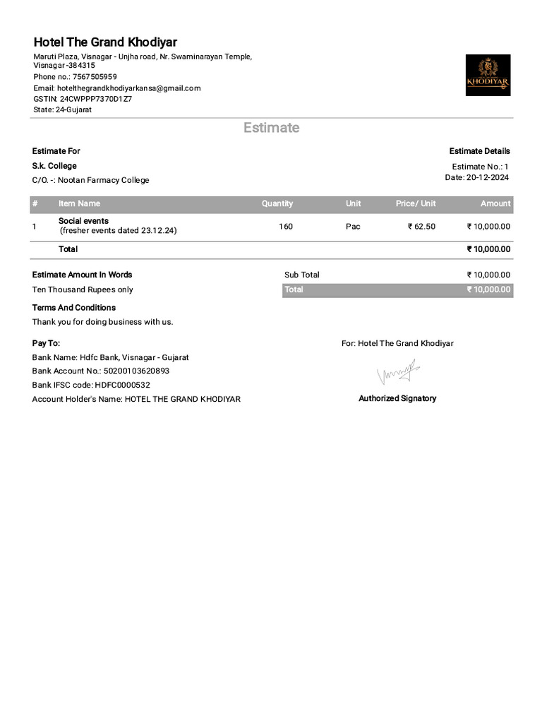 Estimate 1 20-12-2024 | PDF