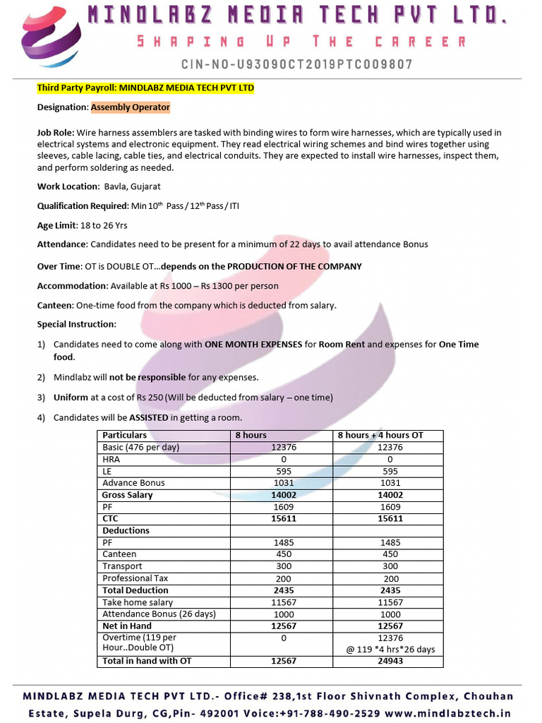 Assembly Operator Job at Mindlabz Media | PDF | Taxes | Manufactured Goods