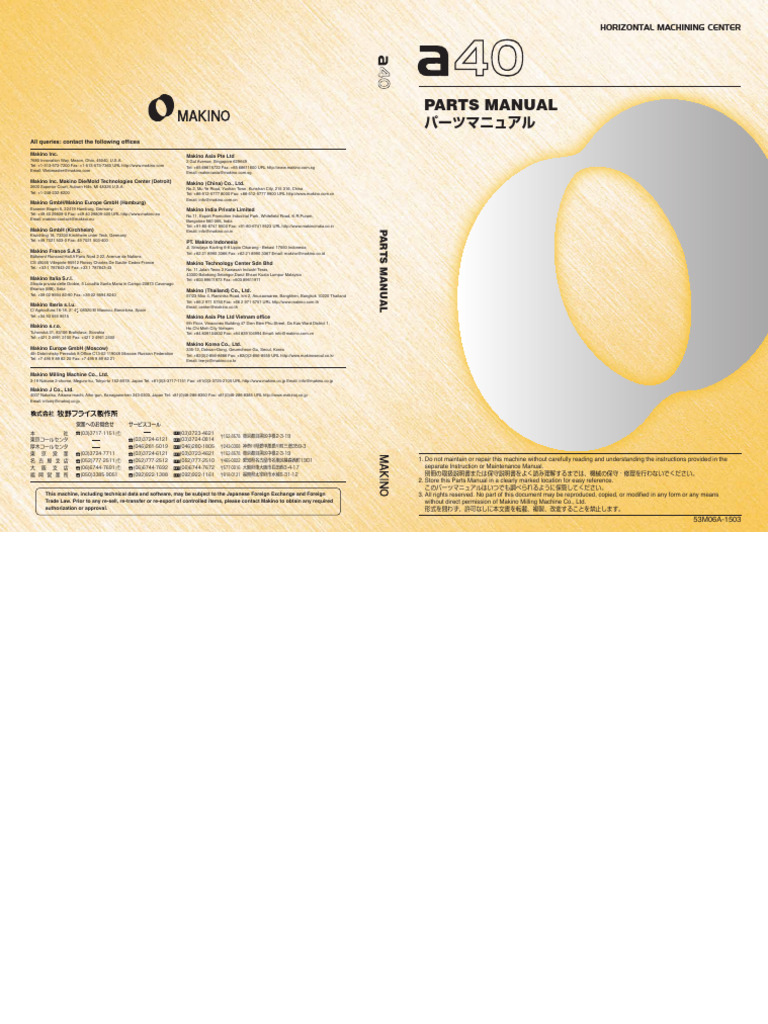 Makino A40 Parts Manual 53M06A-1503 | PDF
