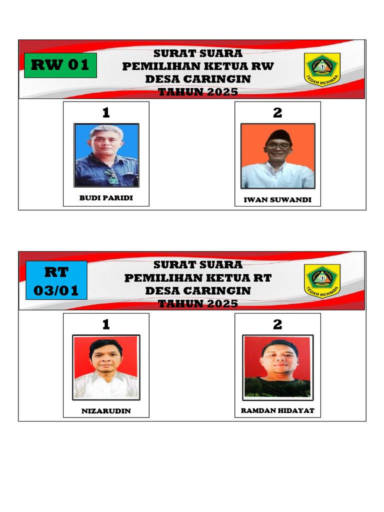 Surat Suara Pemilihan Ketua RT/RW 2025 | PDF