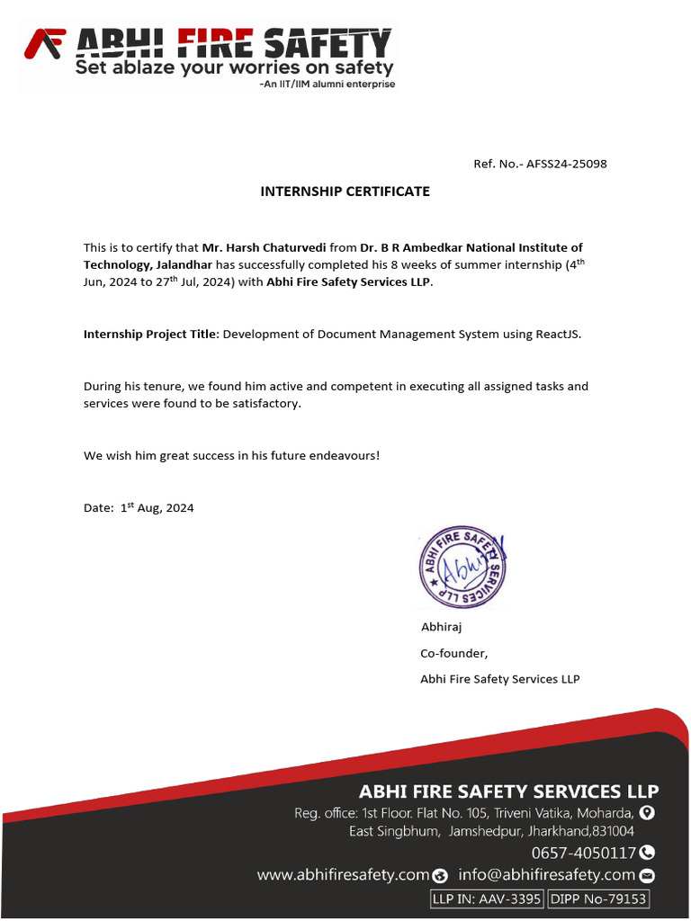 Harsh Internship Certificate | PDF