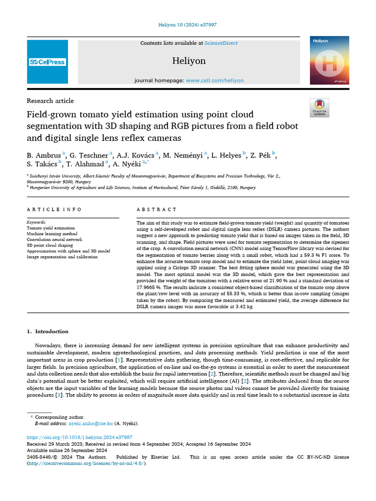 Tomato Yield Estimation via 3D Imaging | PDF | Computer Vision | 3 D ...