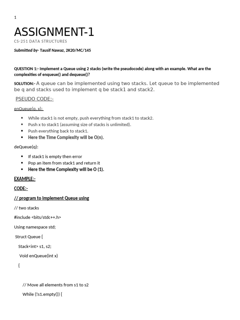 Tausif Nawaz CS251 Assignment 1 | PDF | Queue (Abstract Data Type ...