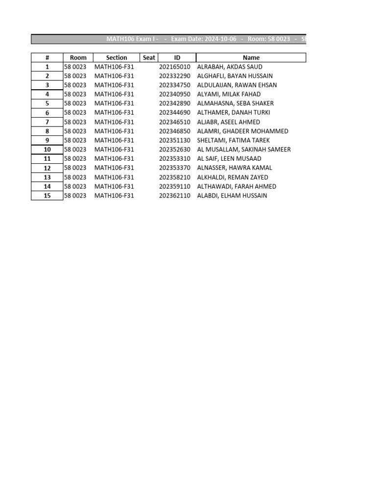 MATH 106-Ex 1-T241-Attendance Sheets F | PDF