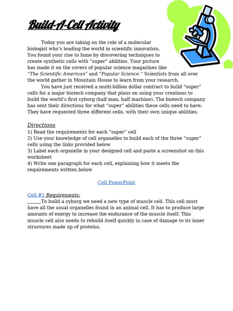 Copy of Build-a-Cell Activity | PDF | Cell (Biology) | Vacuole