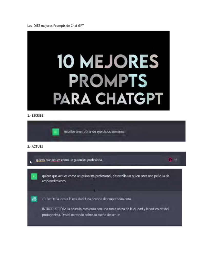 Mejores Prompts para Chat GPT | PDF