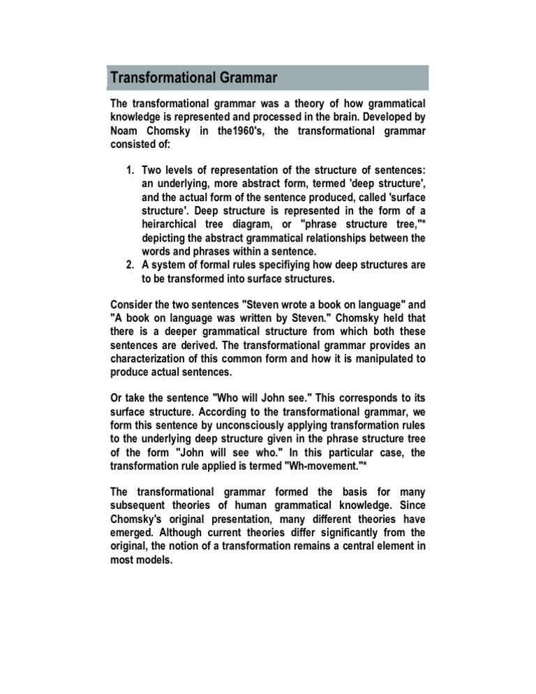 Transformational Grammar | PDF