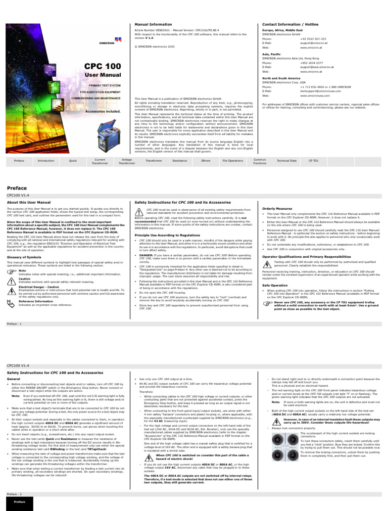 CPC 100 User Manual | PDF | Electrical Connector | Transformer