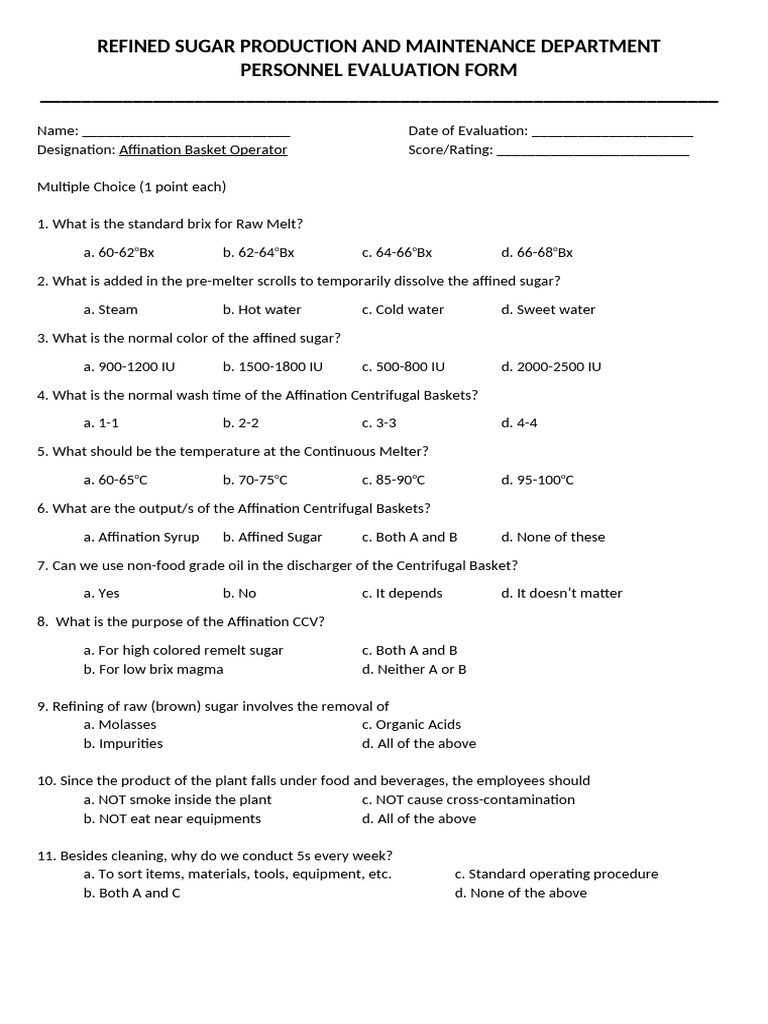 01 Affination Basket Operator | PDF | Sugar | Diet & Nutrition
