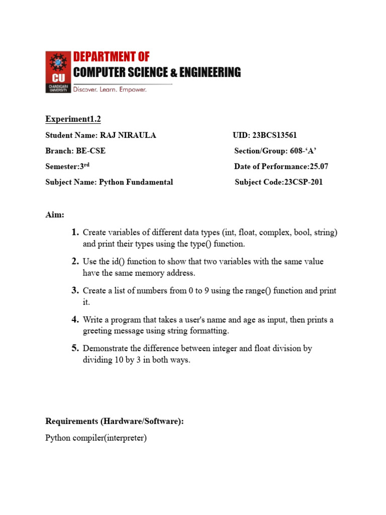 Python Fundamentals: Data Types & Loops | PDF | Integer (Computer Science) | Control Flow