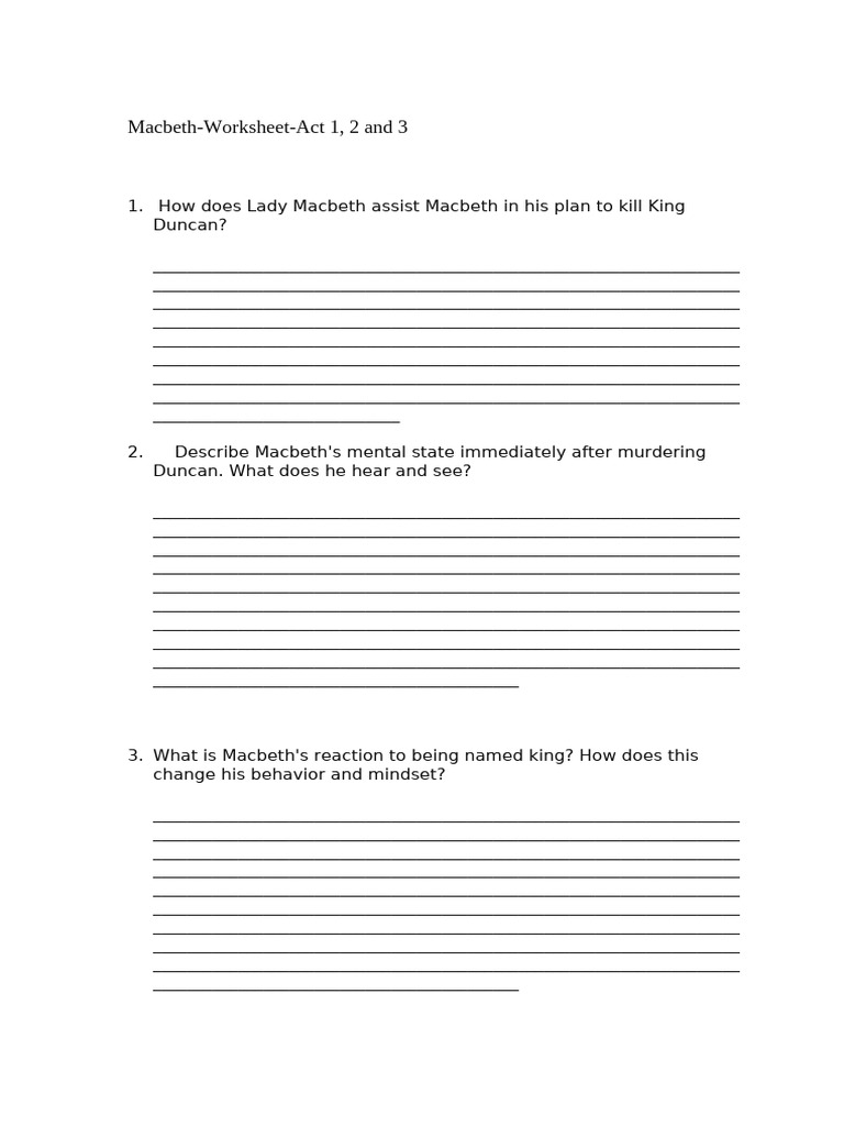 Macbeth Study Guide: Acts 1-3 | PDF | Macbeth | Shakespearean Tragedies