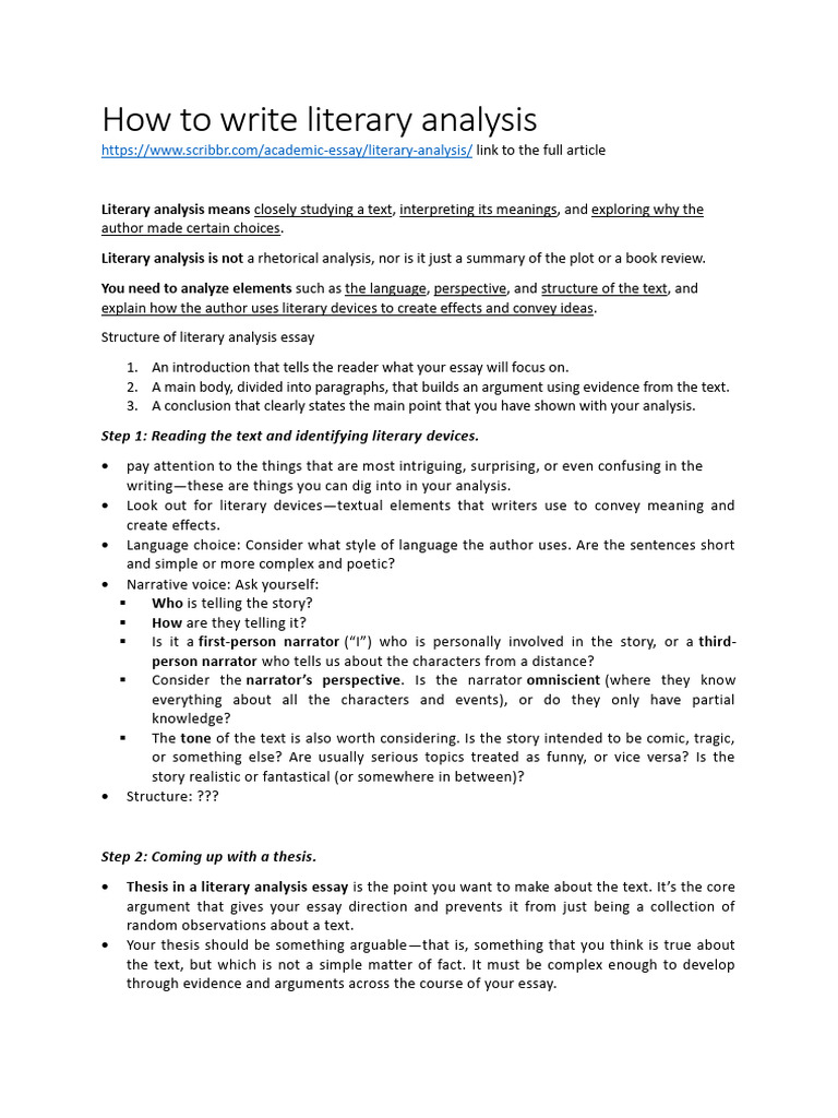 Writing a Literary Analysis Guide | PDF | Narration | Essays