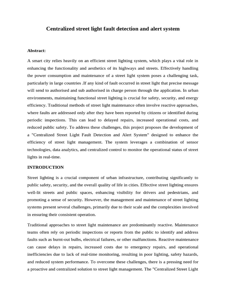 Centralized Street Light Fault Detection System | PDF | Street Light ...