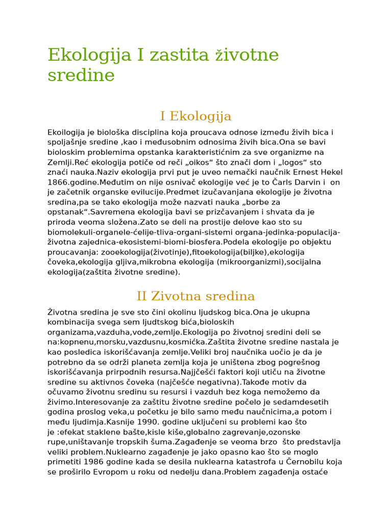 Ekologija I Zastita Životne Sredine | PDF