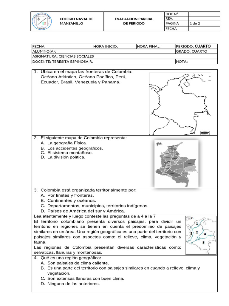 Sociales Grado CUARTO | PDF | Colombia | Ciencias de la Tierra