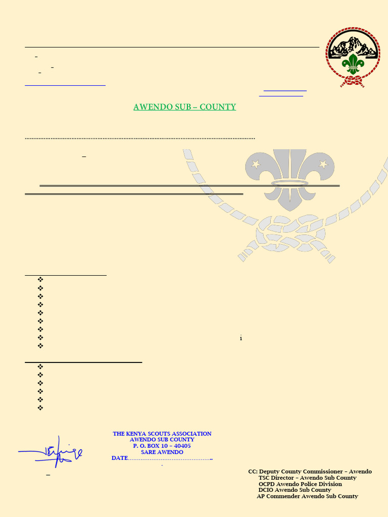 Awendo Sub County Letter Ff1 | PDF | Scouting | Girl Guiding And Girl ...
