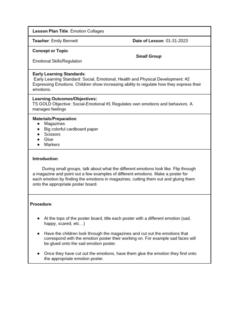 Emotional Skills-Regulation Lesson Plan | PDF