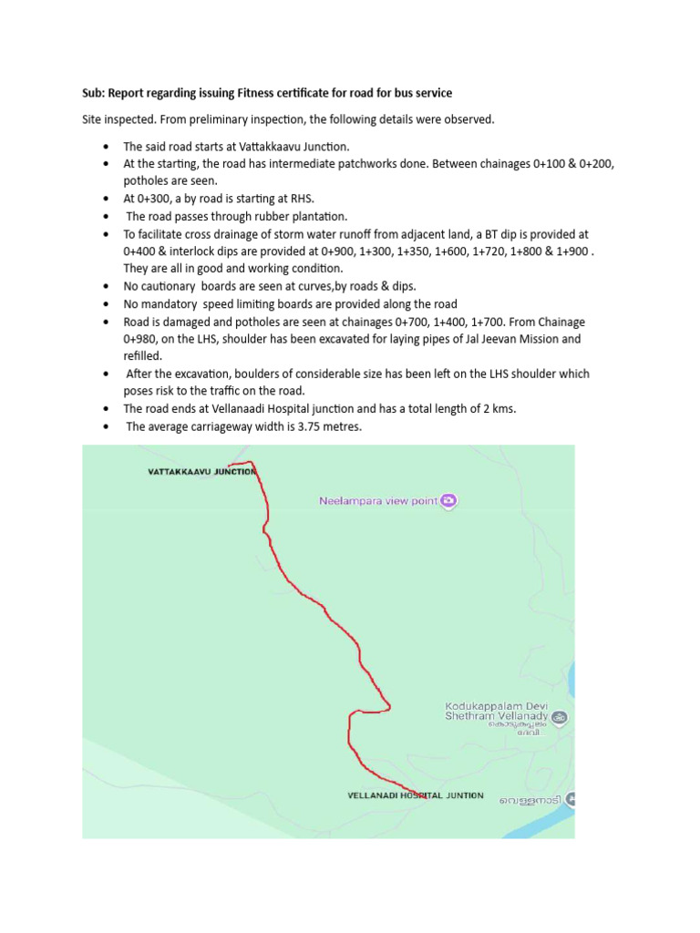 Road Inspection Report | PDF