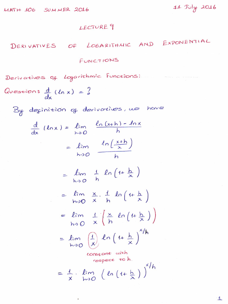 Lecture#11.2 (Only Derivative of LNX) | PDF