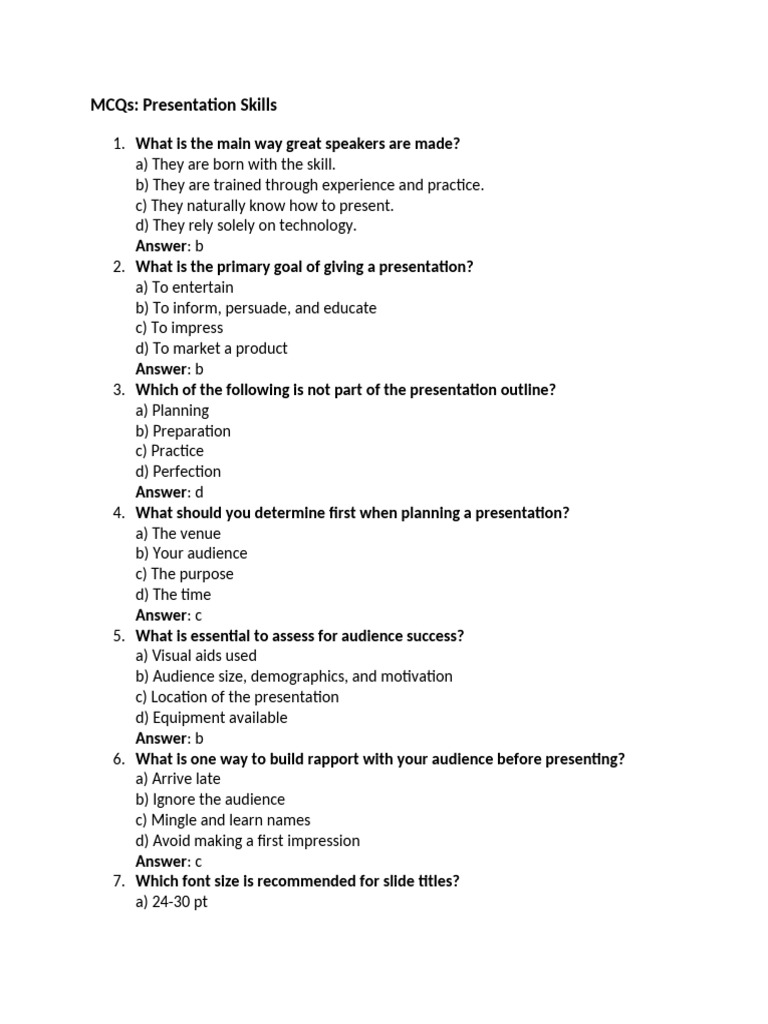 MCQ Presentation Skills | PDF | Human Communication