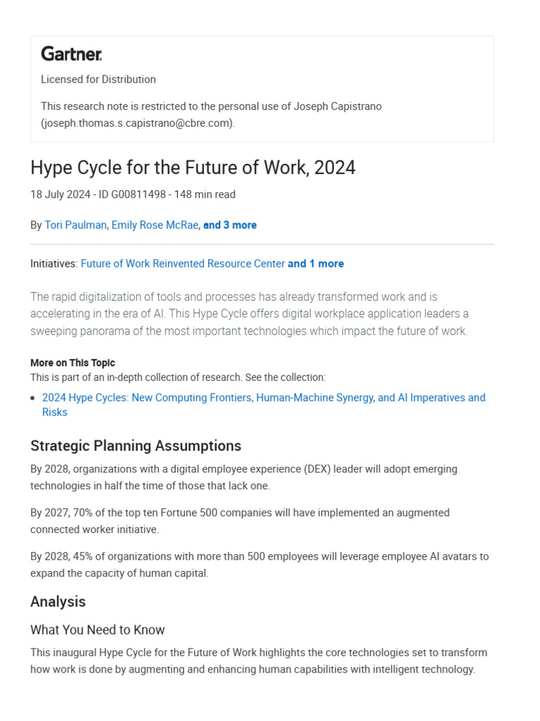 Hype Cycle for Future of Work 2024 | PDF | Virtual Reality | Augmented ...