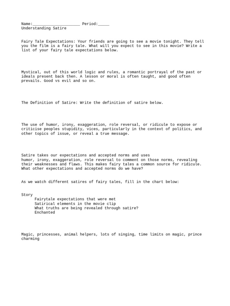 Understanding Satire | PDF | Fairy Tales | Satire