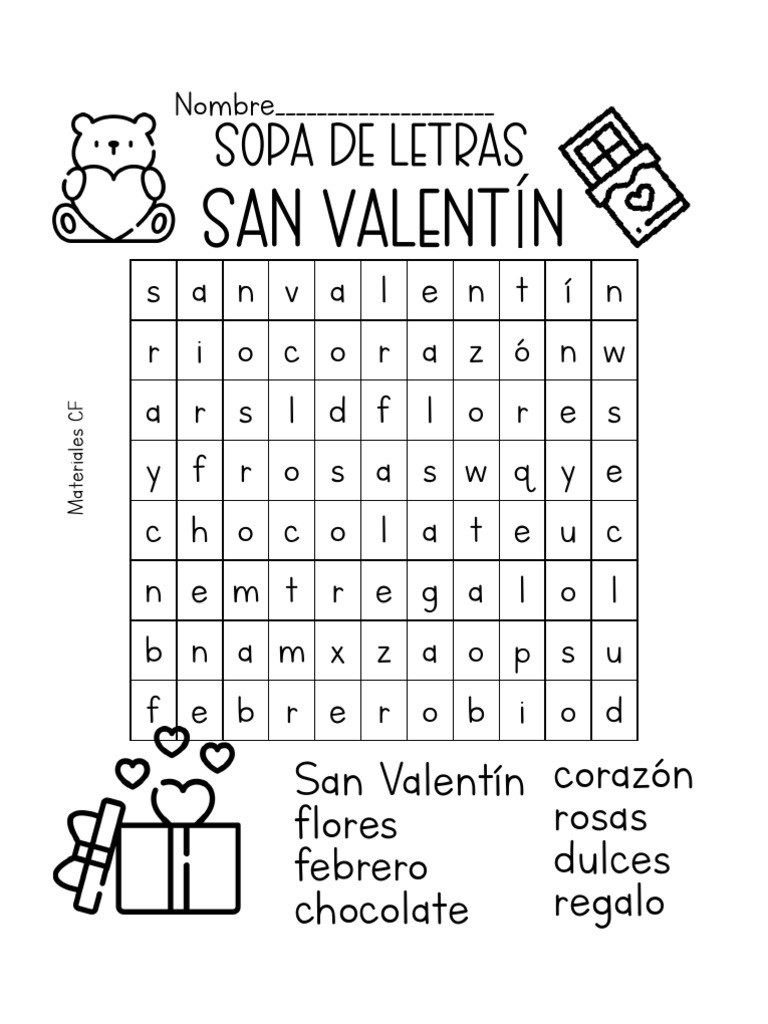 Actividades de San Valentín: Sopa y Crucigrama | PDF