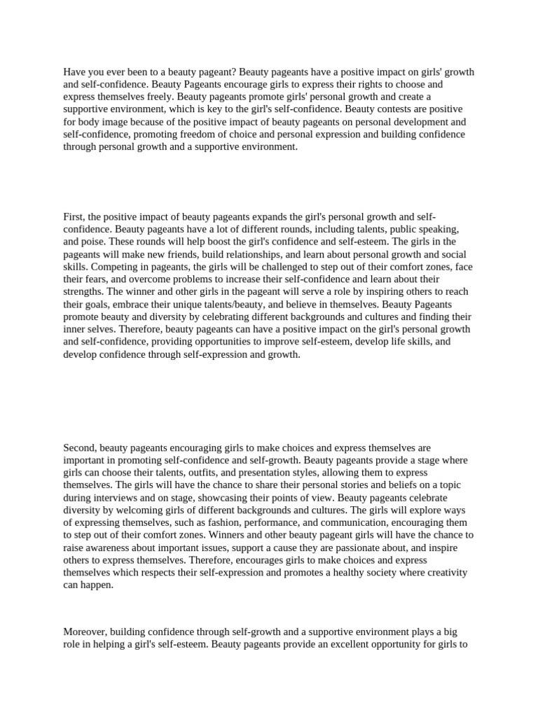 The Importance of Beauty Pageant. | PDF | Body Image | Beauty