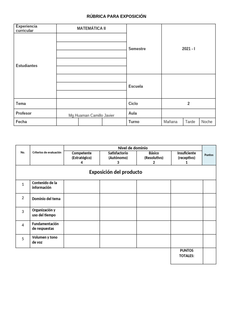 Rúbrica de Evaluación para Exposiciones | PDF