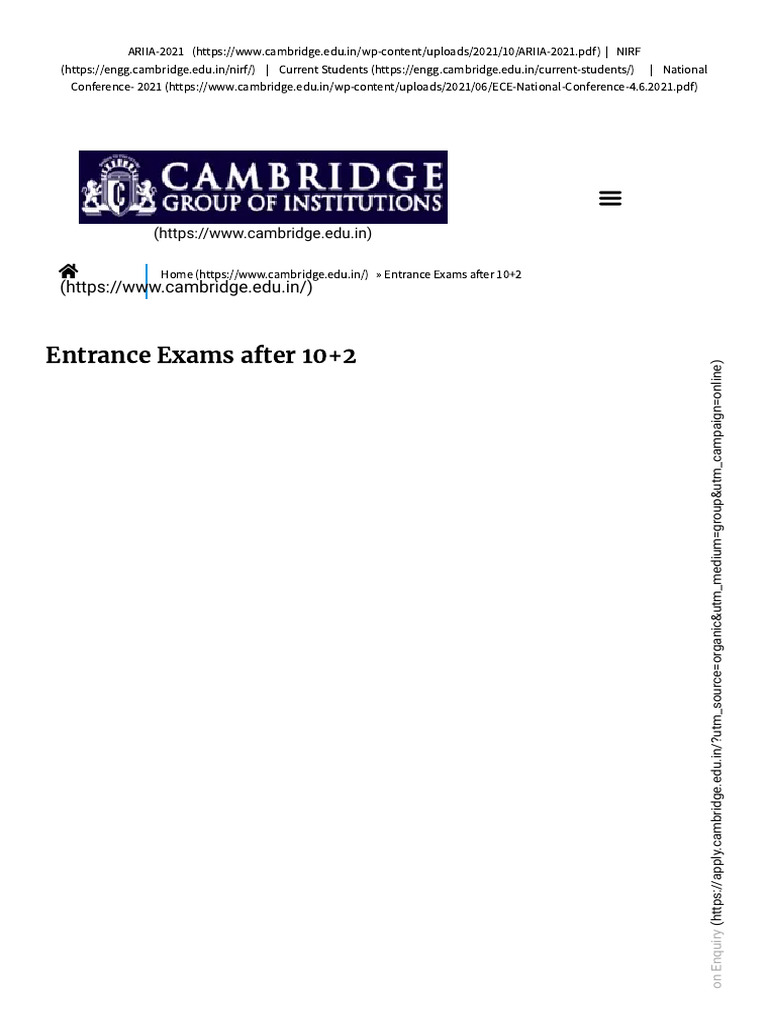 Entrance Exams After 10+2 - Cambridge Group of Institutions | PDF ...