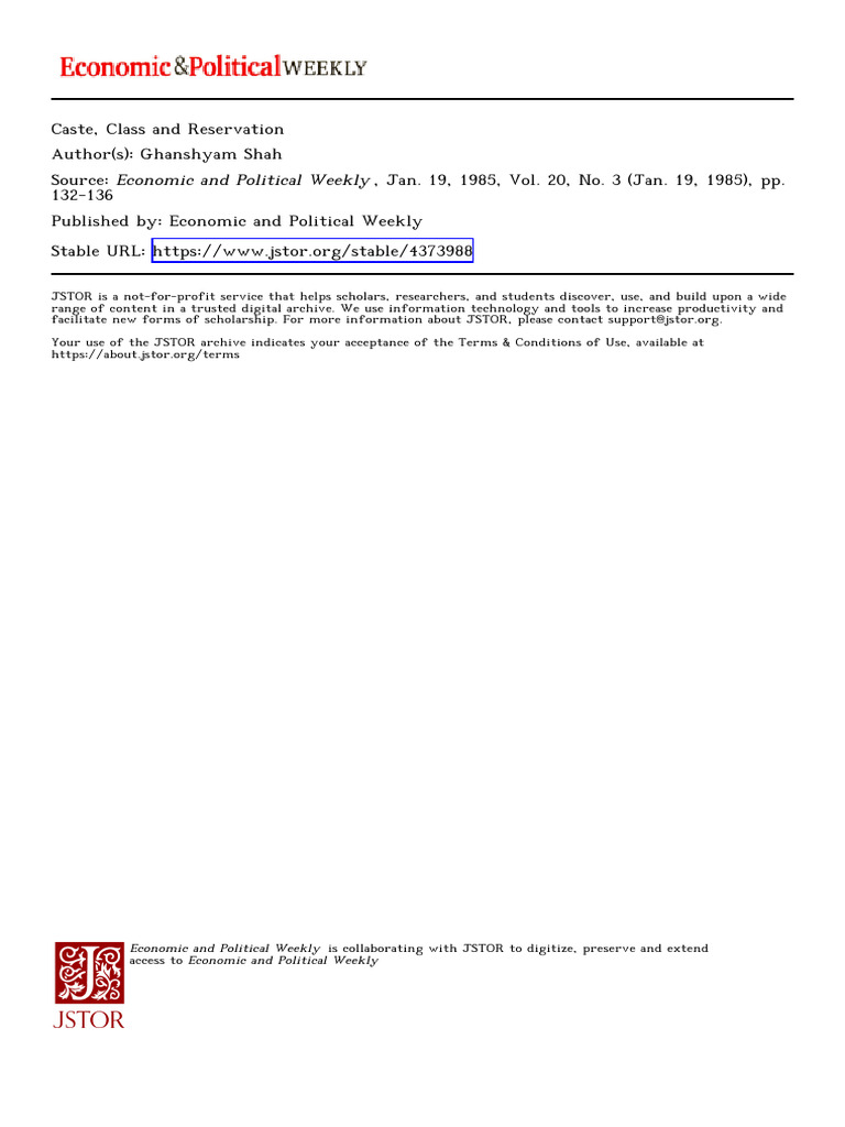 Shah CasteClassReservation 1985 | PDF | Caste