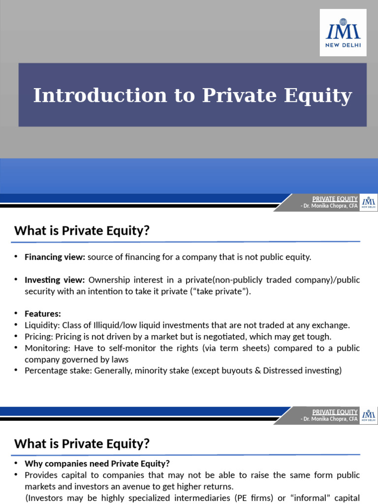 1 - Introduction To PE | PDF | Corporate Finance | Venture Capital