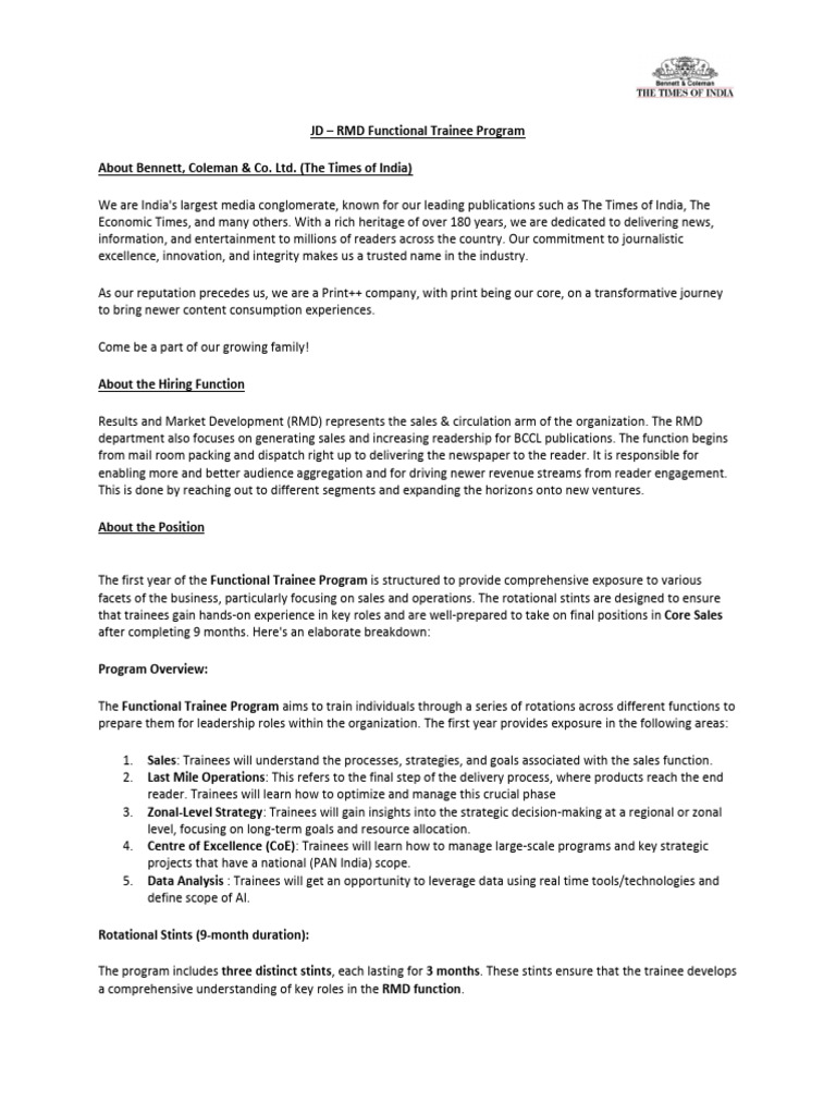 JD - Bennett, Coleman & Company Limited - IMI New Delhi | PDF | Business | Human Communication